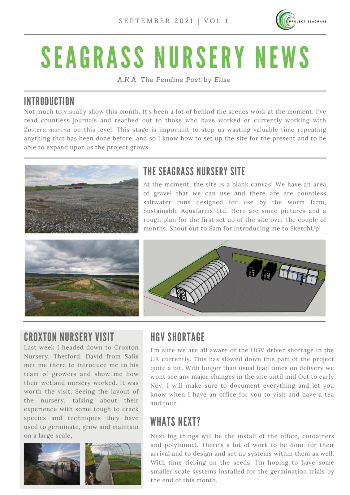 Seagrass Nursery News - Vol 1 - Project Seagrass